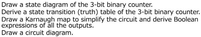 Solved Draw A State Diagram Of The 3 Bit Binary Counter Derive A State Transition Truth 