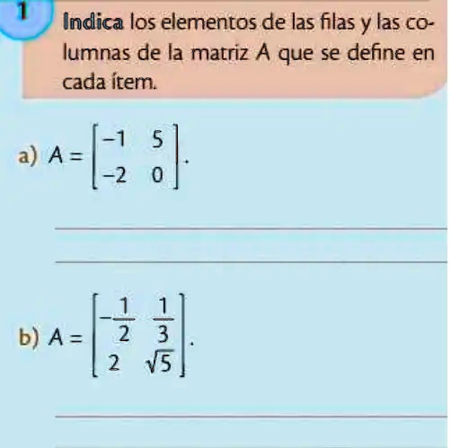1 Indica los elementos de las filas y las columnas de la matriz A que ...