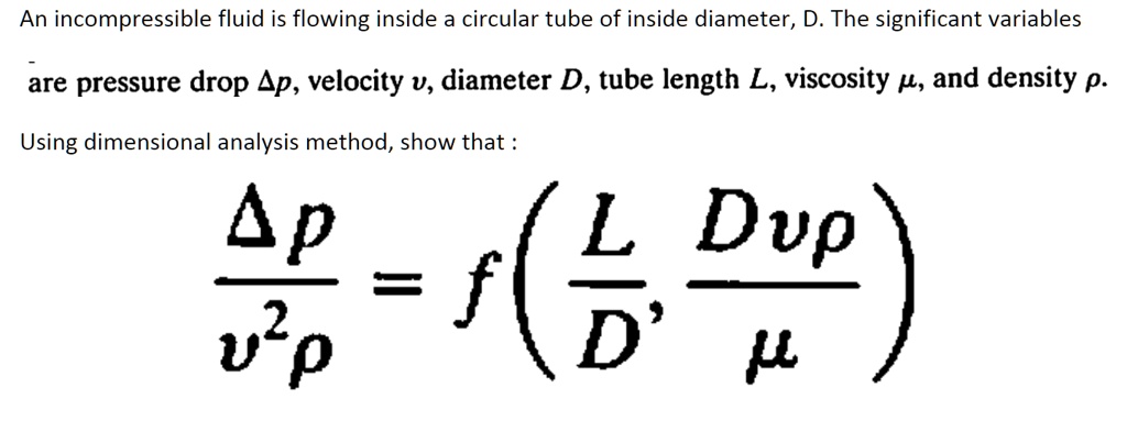 SOLVED: An incompressible fluid is flowing inside a circular tube of inside diameter, D. The ...
