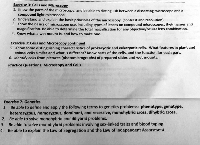 SOLVED: Exercise 3; Cells and Microscopx Know the parts of the ...