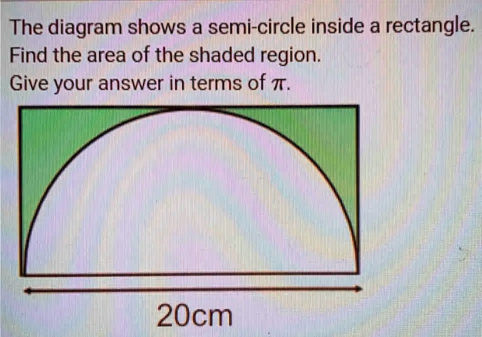 SOLVED: The diagram shows a semicircle inside a rectangle. Find the area of the shaded region ...