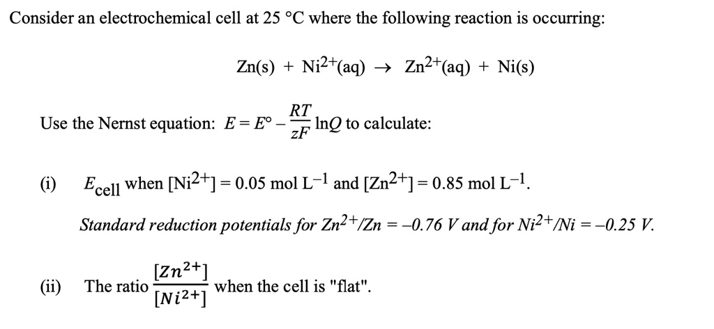 Consider an electrochemical cell at 25 °C where the following reaction ...