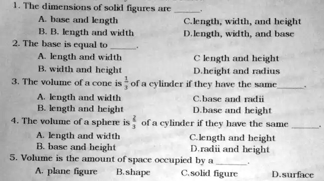 SOLVED: The dimensions of solid figures are base and length C. Length ...