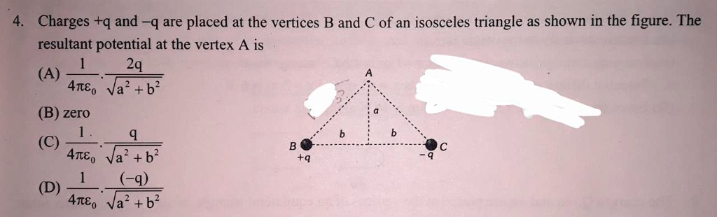 SOLVED: Charges +q and -q are placed at the vertices of an isosceles triangle as shown in the ...