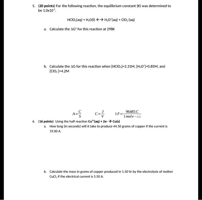 Solved For The Following Reaction The Equilibrium Constant K Was