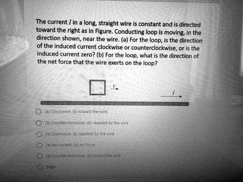 SOLVED: The current I in a long; straight wire is constant and is directed toward the right as ...