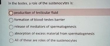 In the testes, a role of the sustenocytes is: production of testicular ...