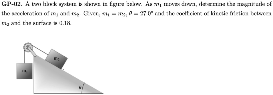 GP-02. A two-block system is shown in the figure below. As m1 moves down, determine the ...