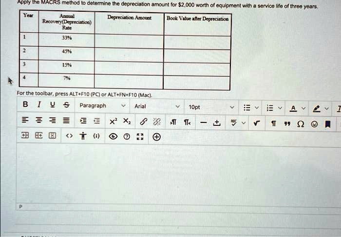 Apply the MACRS method to determine the depreciation amount for 2,000 ...