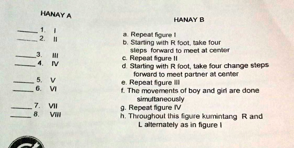 panuto pagtambalin ang mga bilang ng hakbang sa pagsayaw ng ba ingles ...