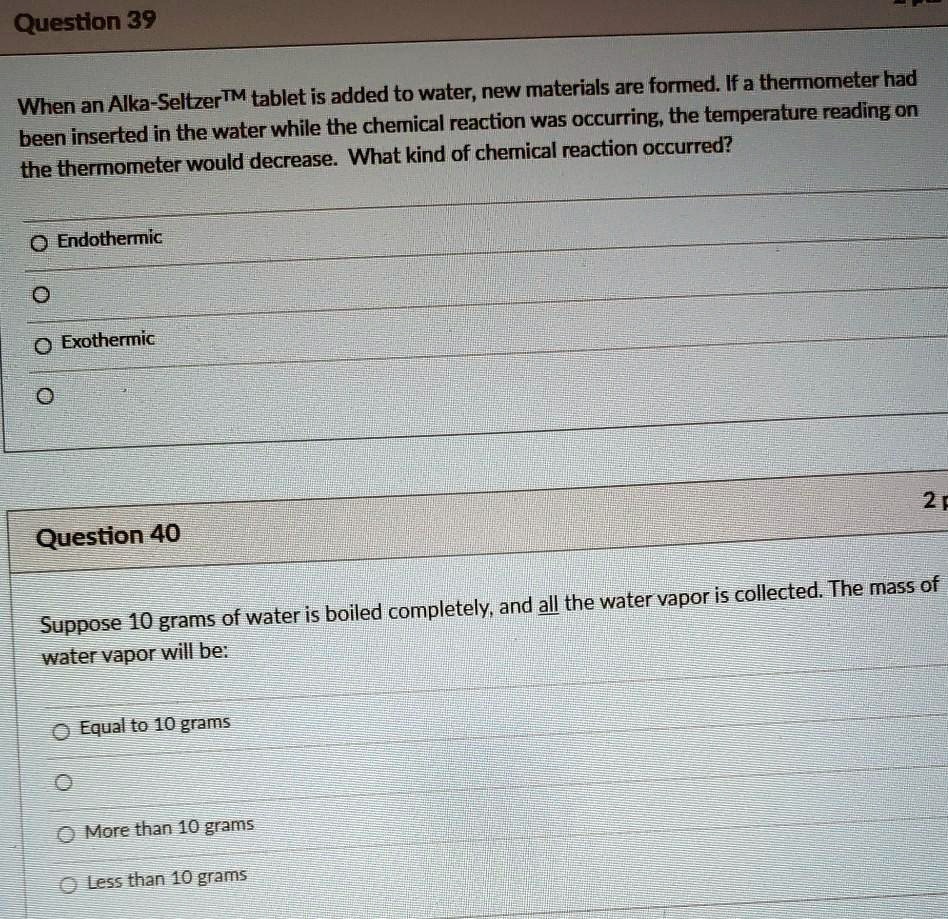 SOLVED: TM tablet is added to water; new materials are formed. If a ...