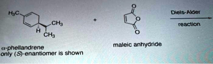 SOLVED: HSC- Diels-Alder CH3 CH3 reaction maleic anhydride Î±-phellandrene only (S)-enantiomer ...