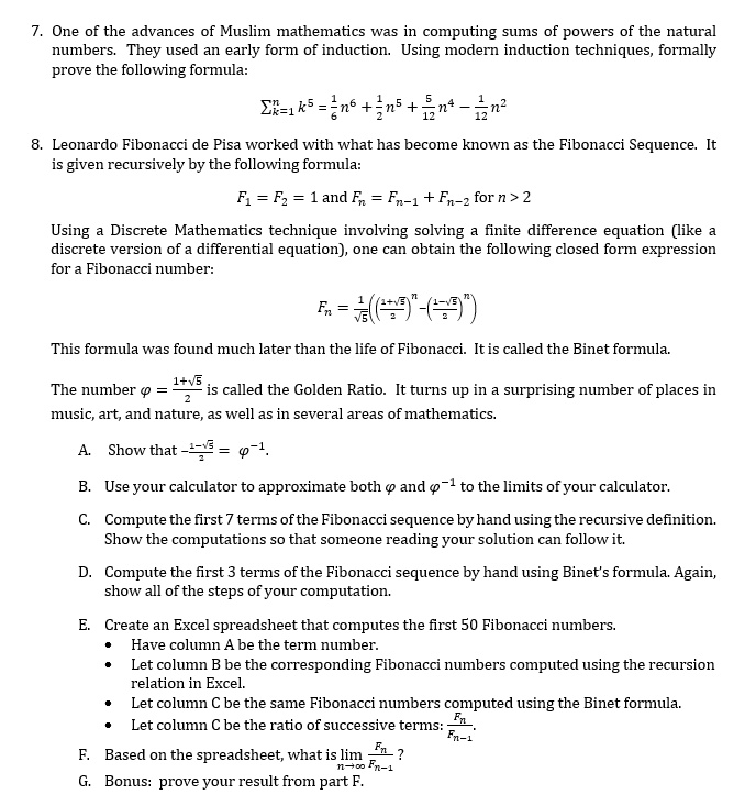 SOLVED: 7. One of the advances of Muslim mathematics was in computing sums of powers of the ...