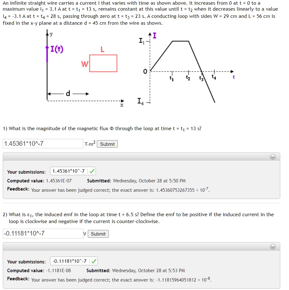 SOLVED: An infinite straight wire carries current that varies with time as shown above It ...