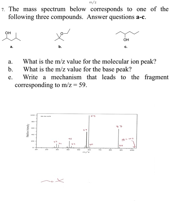 SOLVED: m/ z The mass spectrum below corresponds 01 one of the following three compounds. Answer ...