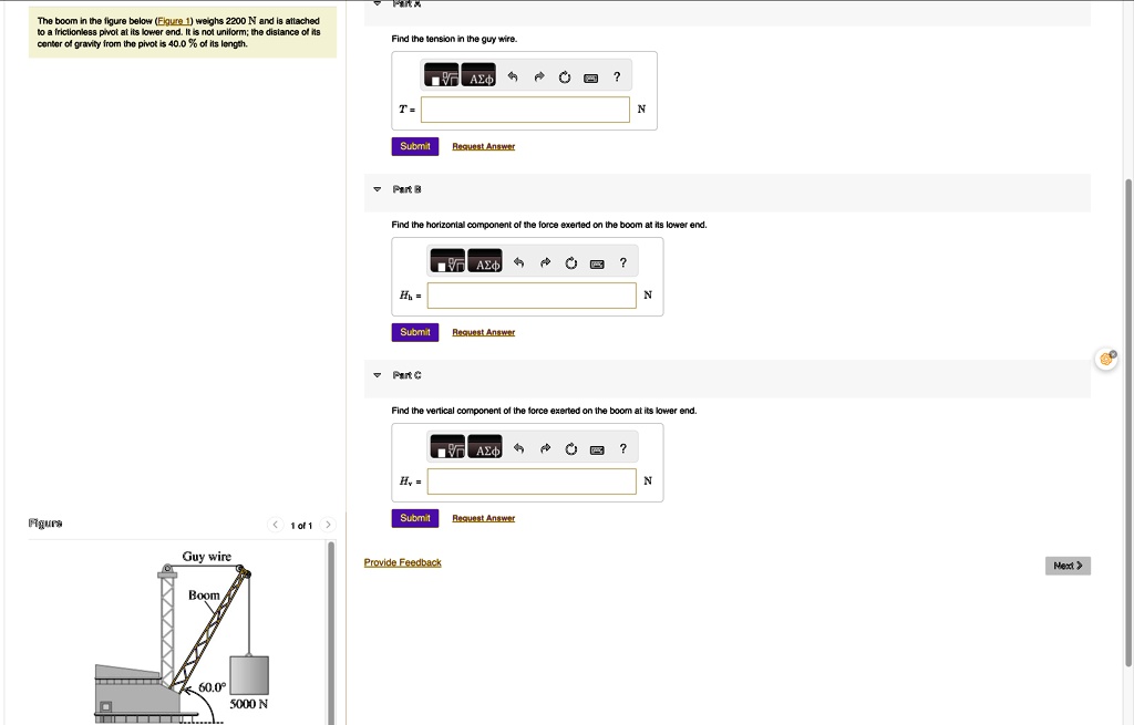 SOLVED: Texts: The boom in the figure below (Figure 1) weighs 2200 N ...