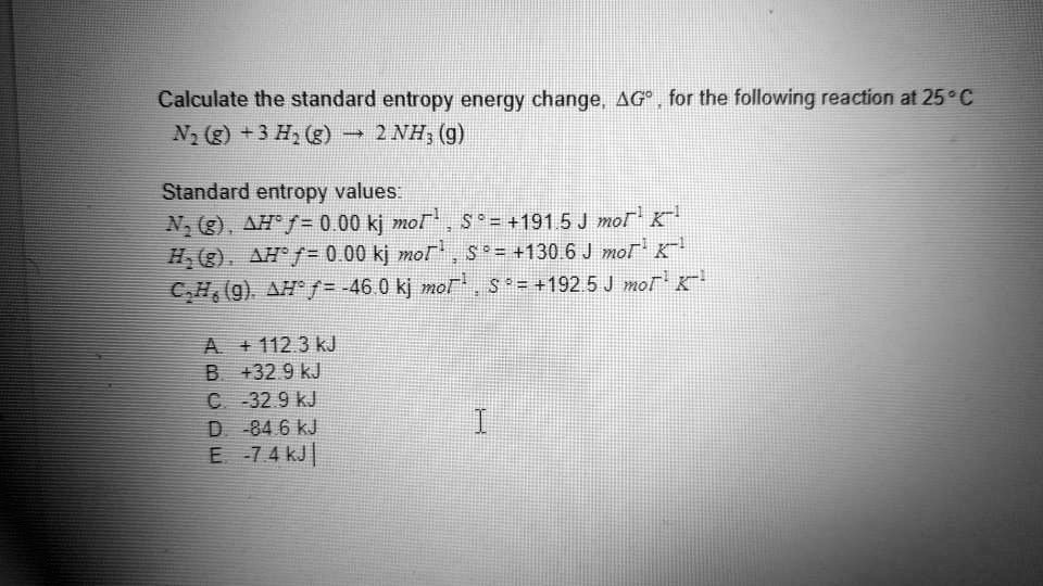 SOLVED:Calculate the standard entropy energy change_ AG' for the following reaction at 252â‚¬ N ...