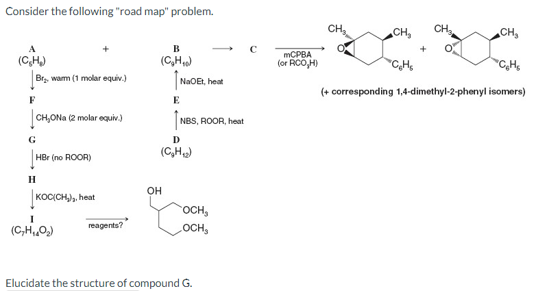SOLVED: Consider the following "road map" problem. Elucidate the structure of compound G.