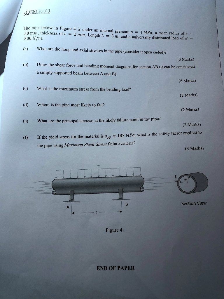SOLVED: QUESTION 3 (a) What are the hoop and axial stresses in the pipe ...