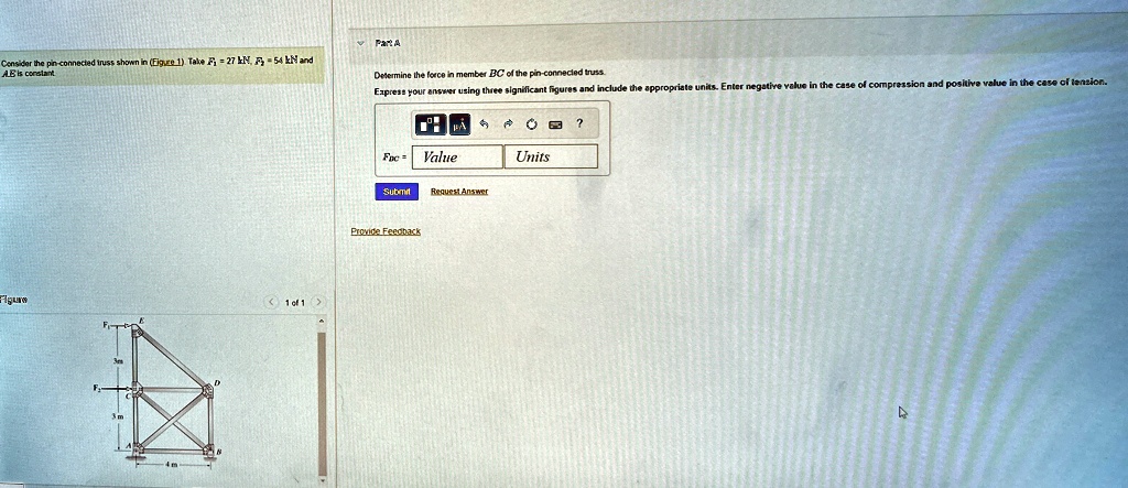 consider the pin connected truss shown in figure 1 take f1 27 kn f2 54 ...