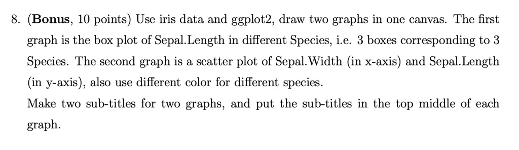8 bonus 10 points use iris data and ggplot2 draw two graphs in one ...