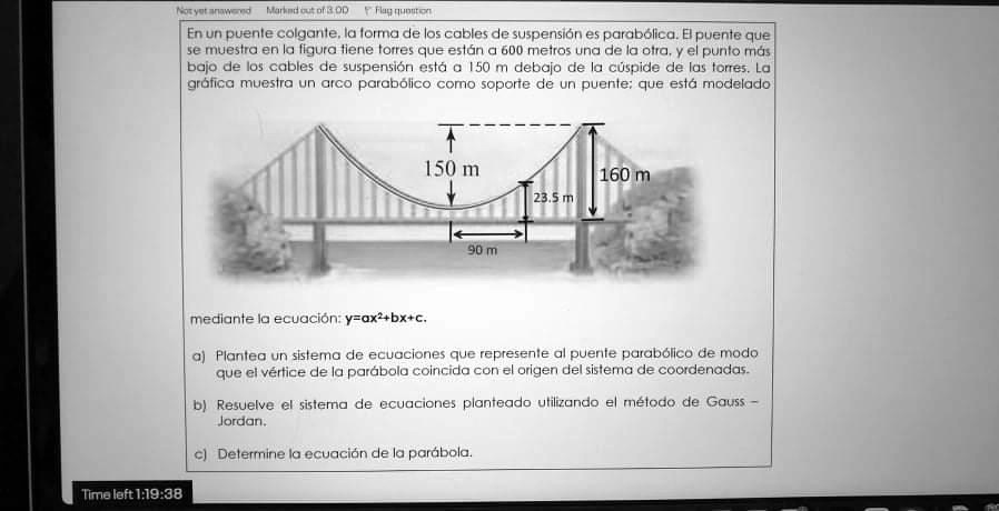 En un puente colgante, la forma de los cables de suspensión es parabólica. El puente que se ...