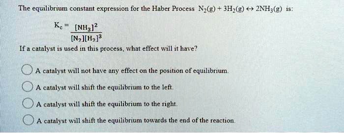 SOLVED: The equilibrium constant expression for the Haber Process "N2(g ...