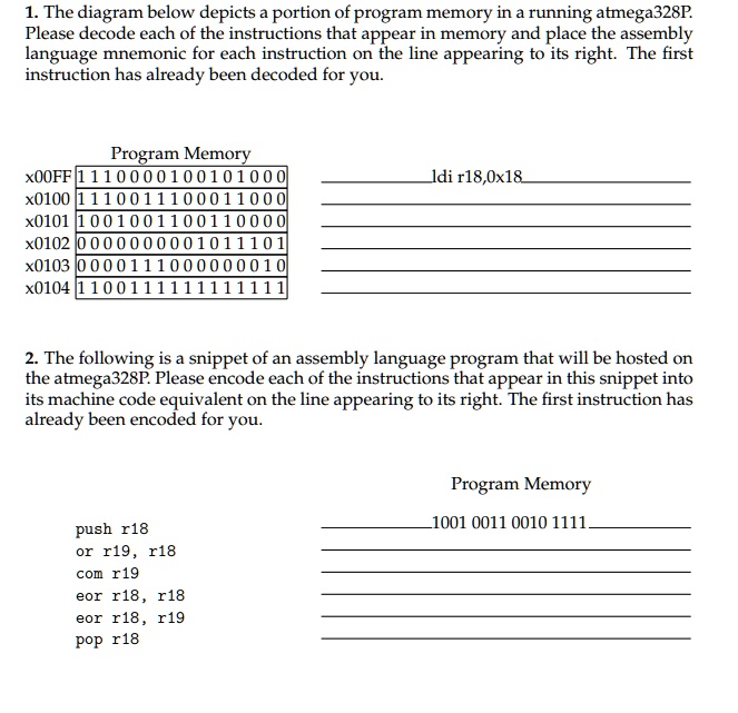 Solved 1 The Diagram Below Depicts A Portion Of Program Memory In A Running Atmega328p Please