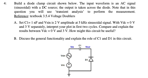 SOLVED: Build a diode clamp circuit shown below. The input waveform is an AC signal (sinusoidal ...