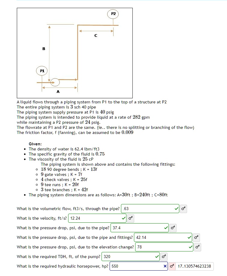need help solving part 7 b a liquid flows through a piping system from p1 to the top of a ...