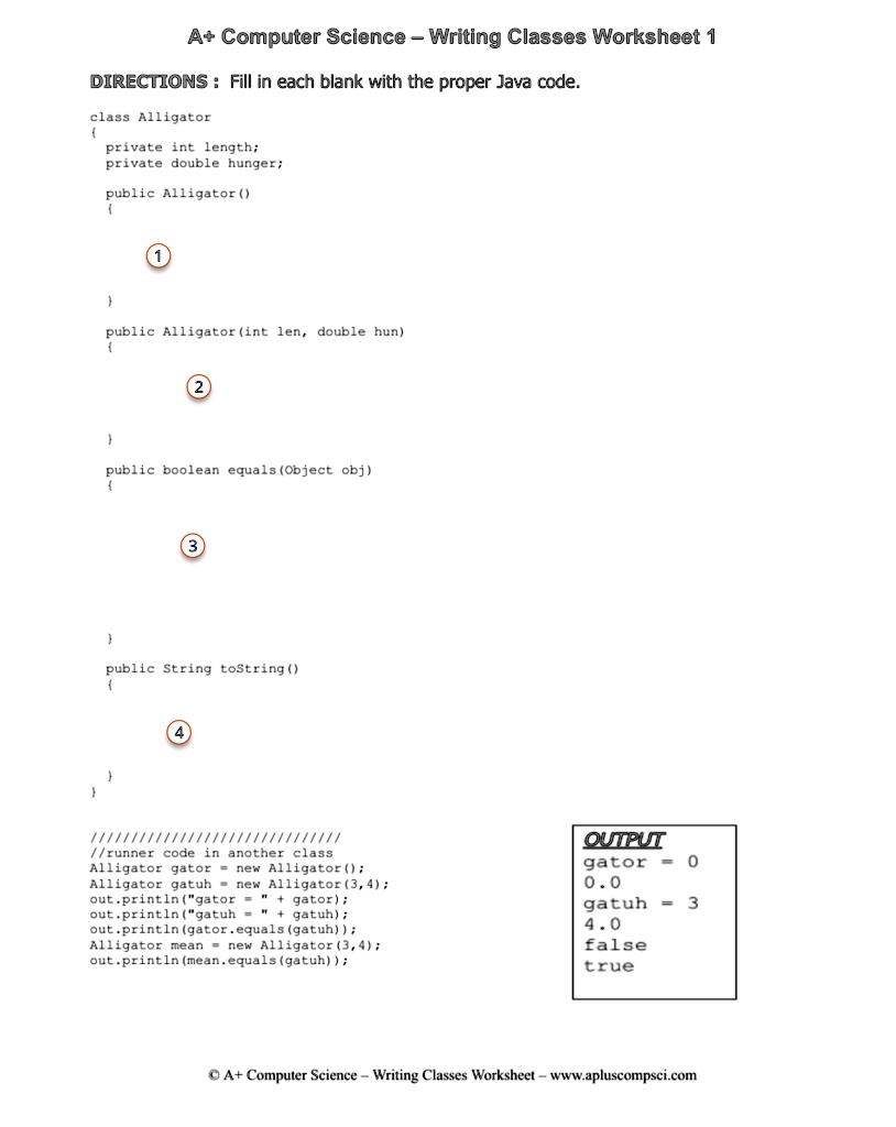 Solved A Computer Science Writing Classes Worksheet 1 Directions Fill In Each Blank With