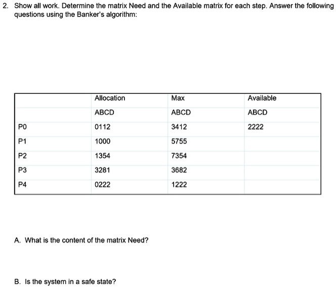 show all work determine the matrix need and the available matrix for ...