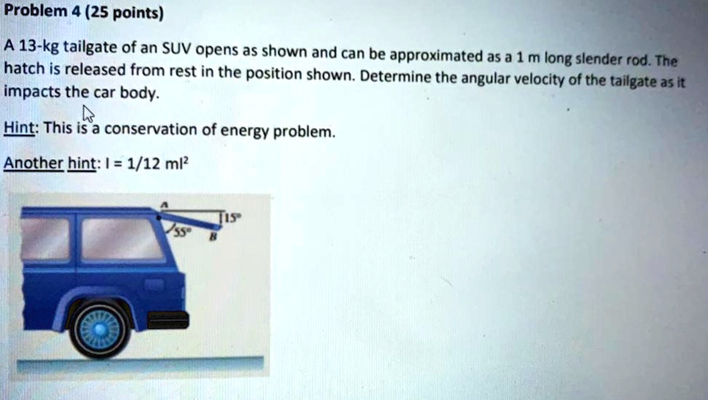 Problem 4 (25 points) A 13-kg tailgate of an SUV opens as shown and can ...