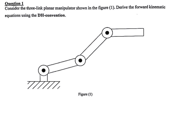 SOLVED: Question 1: Consider the three-link planar manipulator shown in ... SOLVED: Question 1: Consider the three-link planar manipulator shown in ...