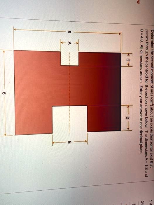 Determine the second moment of area (cm^4) about an x-axis (horizontal ...