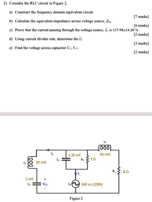 SOLVED: 2 Consider the RLC circuit in Figure 2 a Construct the frequency domain equivalent ...