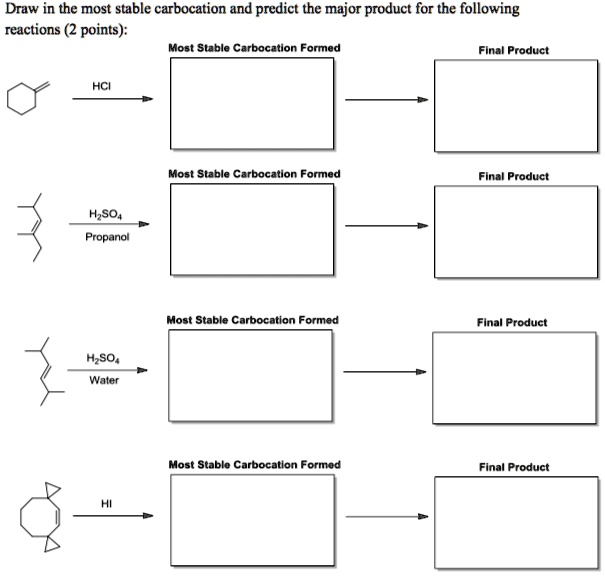 SOLVED: Draw in the most stable carbocation and predict the major product for the following ...