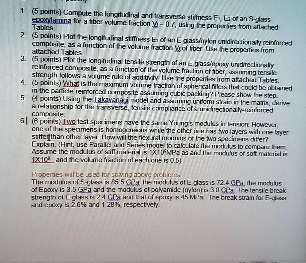 SOLVED: 5 pointsCompute the longitudinal and transverse stiffness EEz of an S-glass epoxy-lamina ...