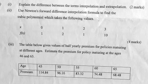 explain the difference between he terms interpolation and cxtrapolation 2 marks use newtons ...