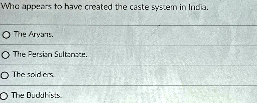 Who appears to have created the caste system in India. The Aryans. The ...