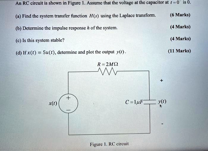 SOLVED: An RC circuit is shown in Figure 1. Assume that the voltage at the capacitor at t=0 is 0 ...
