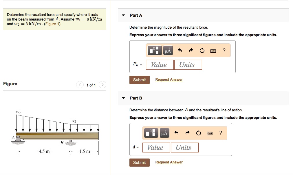 SOLVED: Determine the resultant force and specify where it acts on the beam measured from A ...