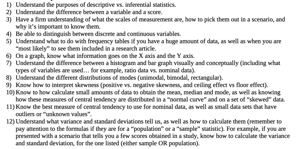 SOLVED: 1) Understand the purposes of descriptive vs. inferential ...