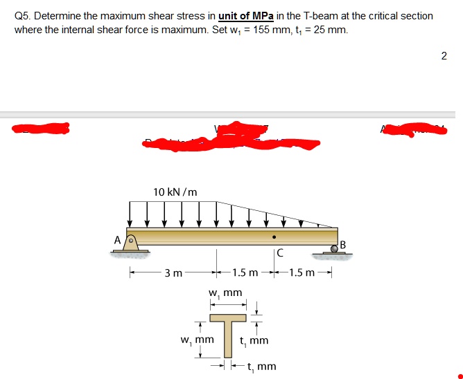 q5 determine the maximum shear stress in unit of mpa in the t beam at ...