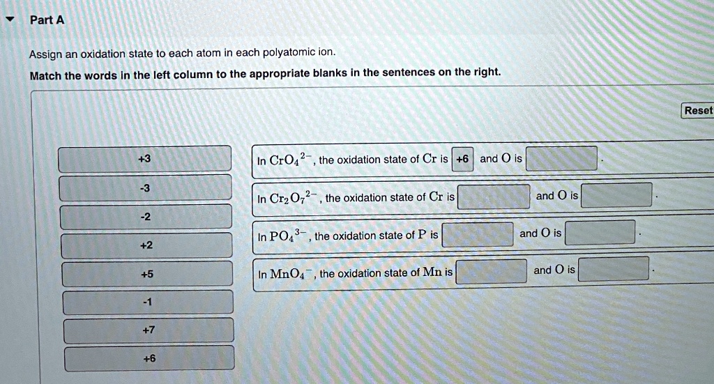 SOLVED: Part A Assign an oxidation state to each atom in each ...