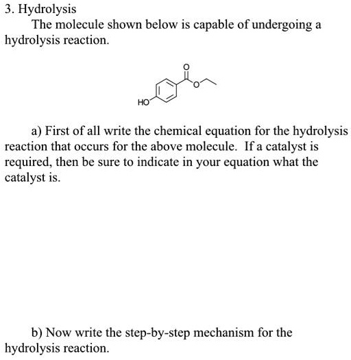 SOLVED: please answer 3a and 3b 3 . Hydrolysis The molecule shown below ...