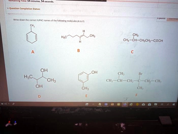 Remaining Time: 54 minutes, 54 seconds. Question Completion Status ...