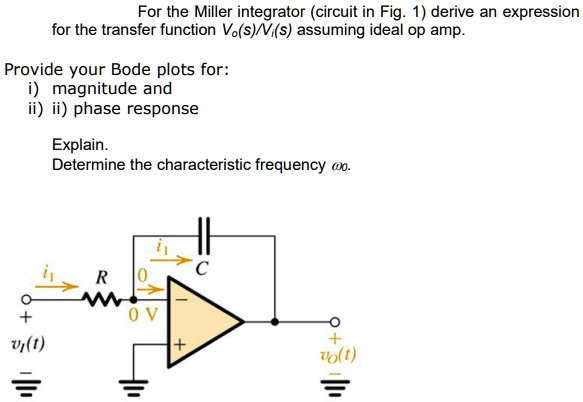 SOLVED: For the Miller integrator (circuit in Fig. 1), derive an expression for the transfer ...