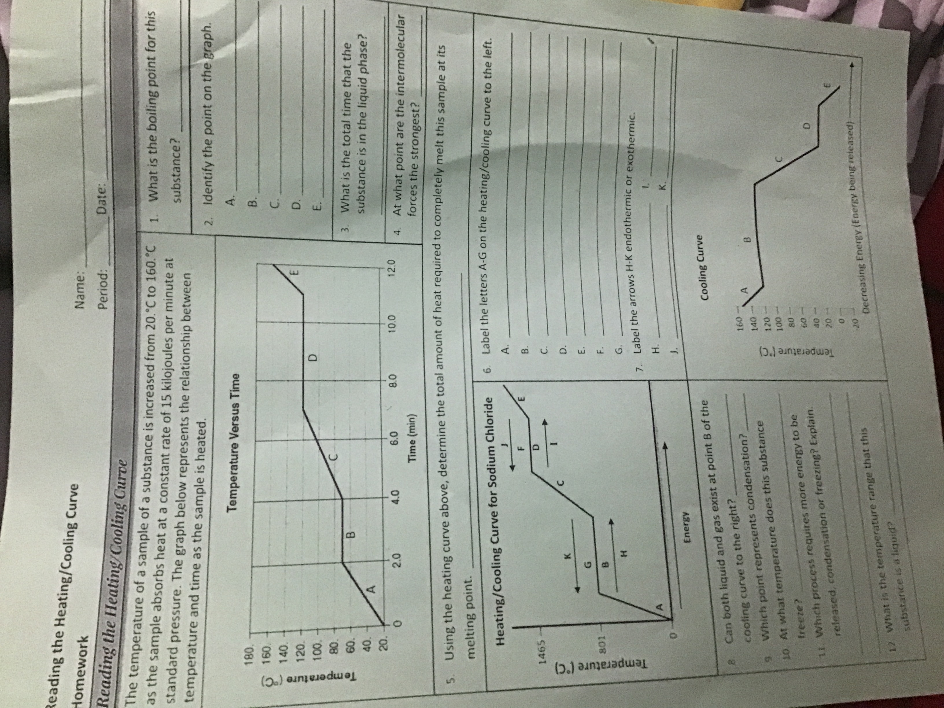 Reading the Heating/Cooling Curve tomework Name: Date: The te ? 20 .^∘C ...