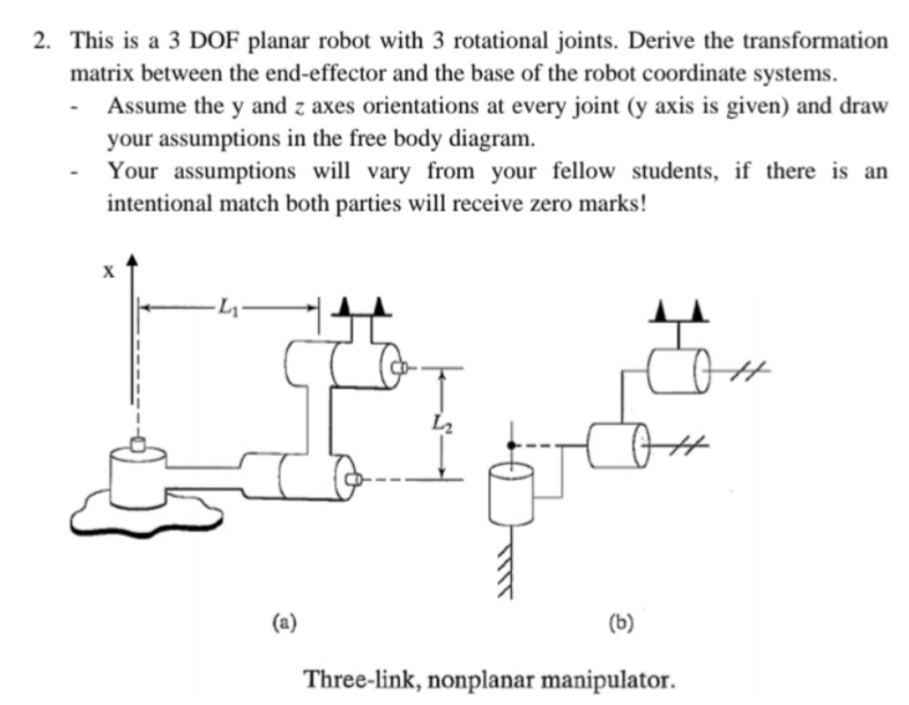 2. This is a 3 DOF planar robot with 3 rotational joints. Derive the ...